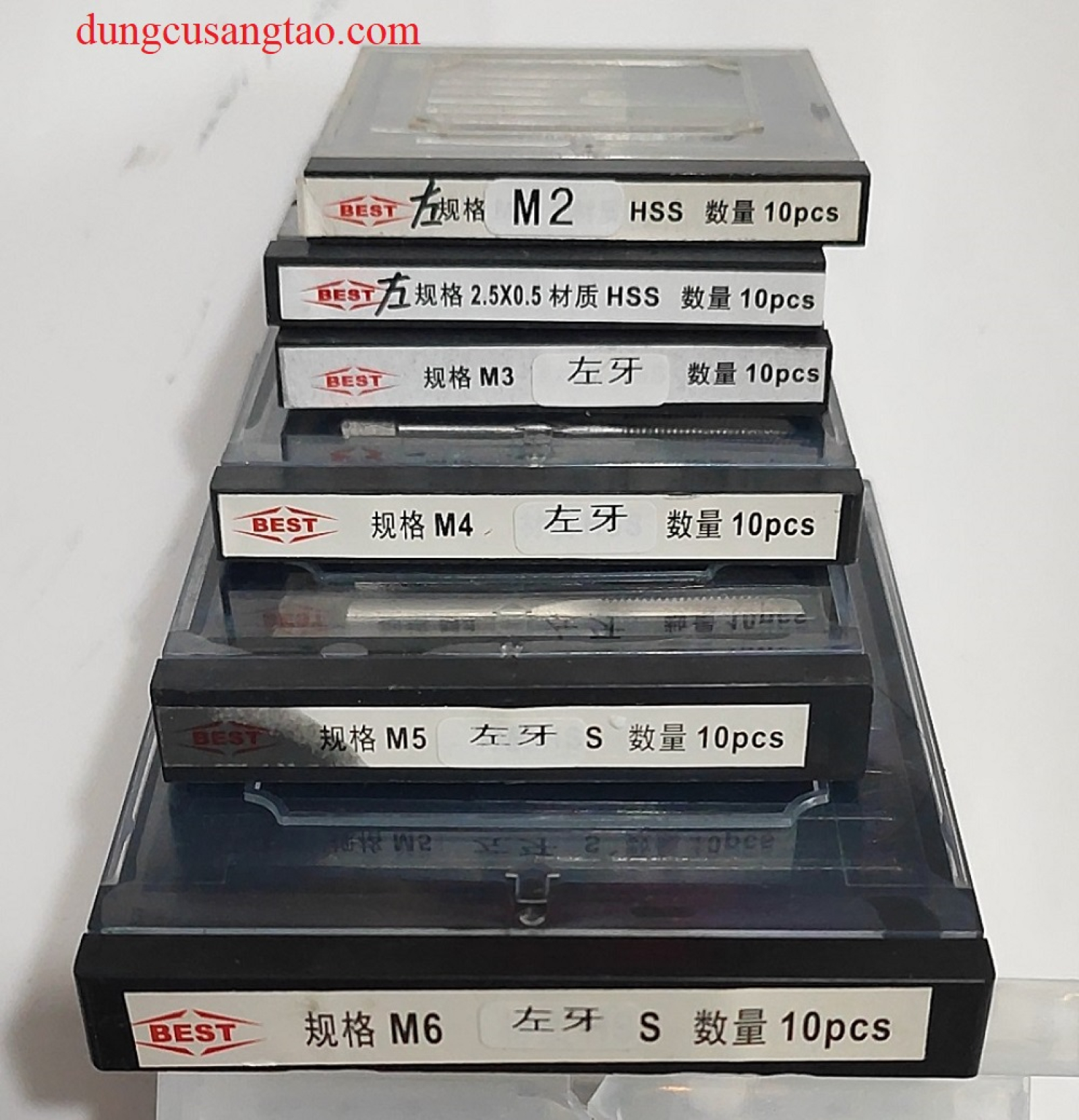 Mũi taro ren ngược, taro ren trong M2 M2.5 M3 M4 M5 M6 bằng thép HSS 6542 (H2)